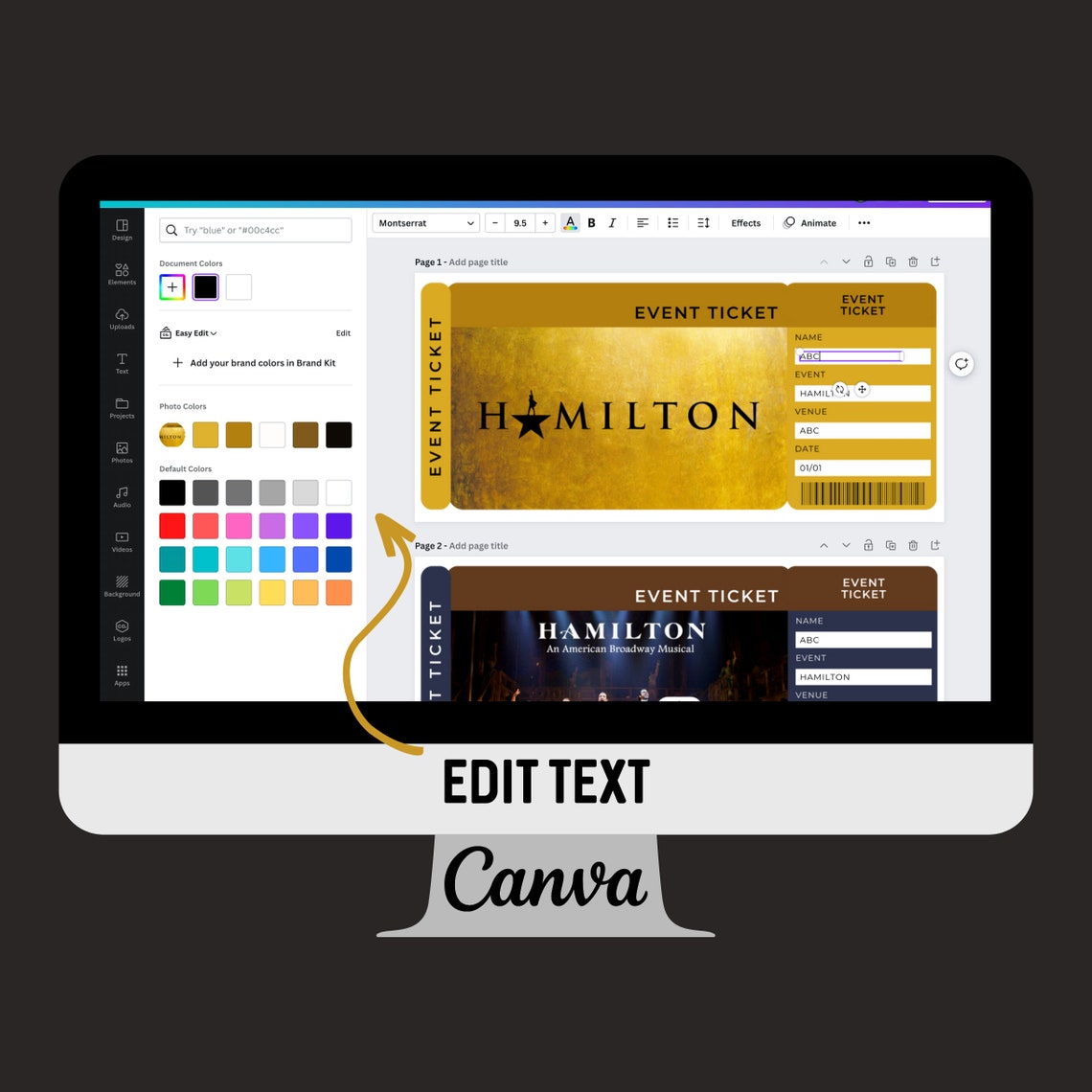 Editable Theatre Event Ticket, Hamilton on Broadway Printable Ticket ...