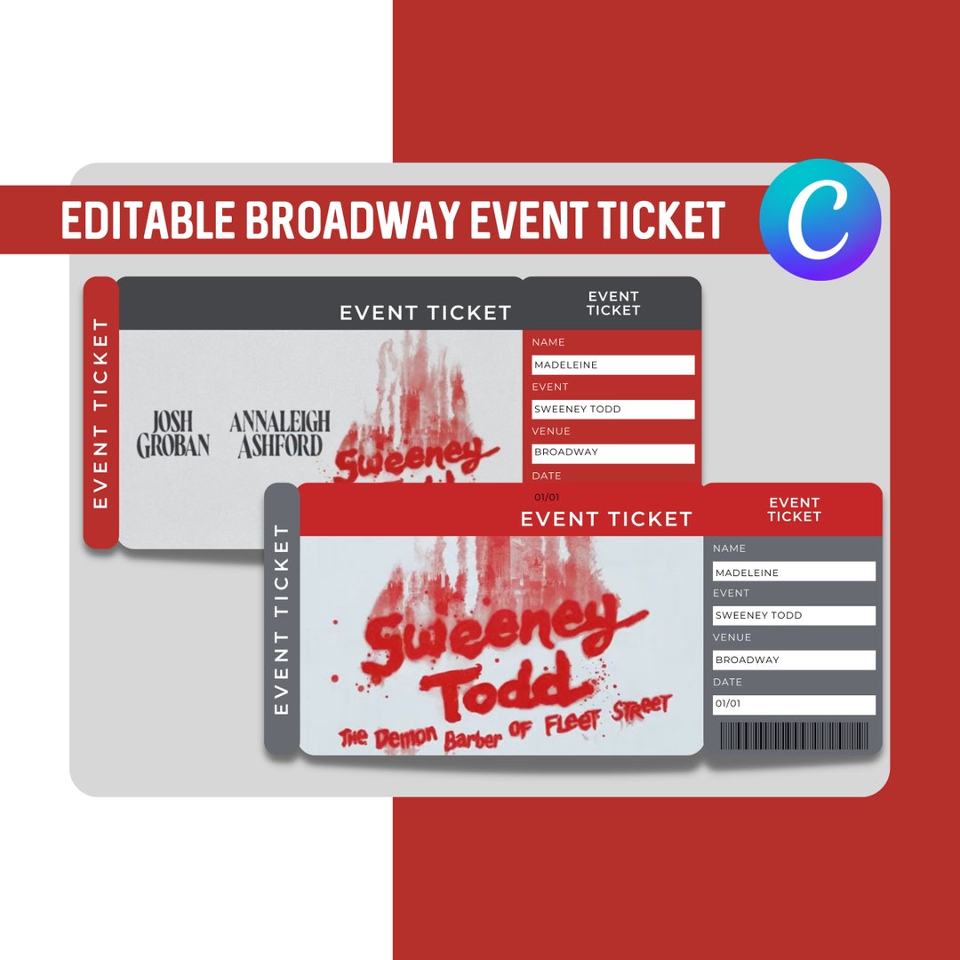 Editable Theatre Event Ticket, Sweeney Todd Broadway Printable Ticket ...