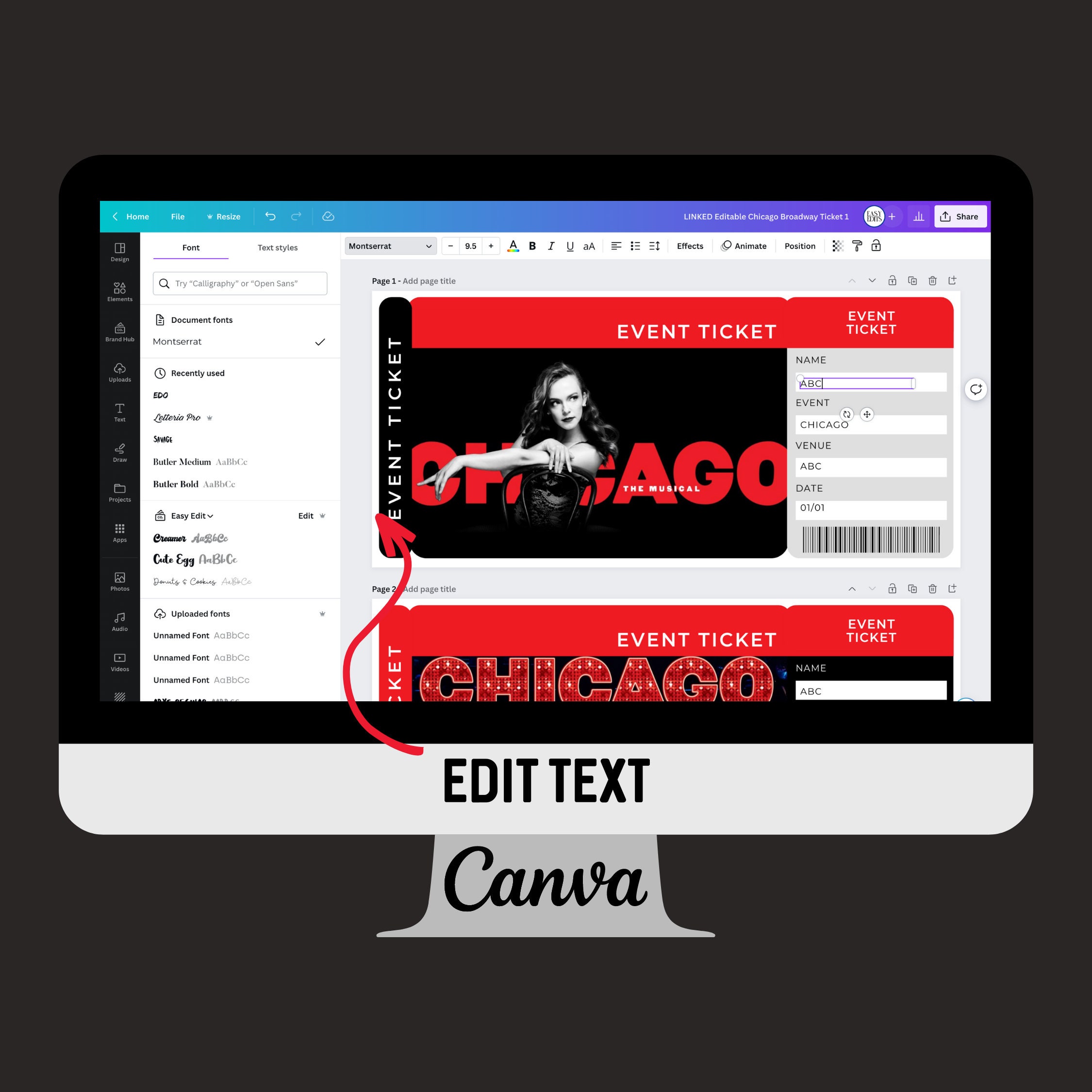 Editable Theatre Event Ticket Chicago Broadway Printable Ticket ...