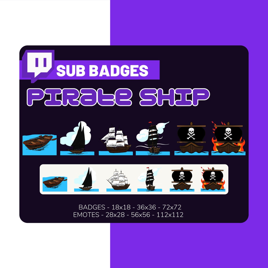Pirate Ship Twitch Sub Badge Bundle, Emote, Streamer Emoji, Cheer Badge ...