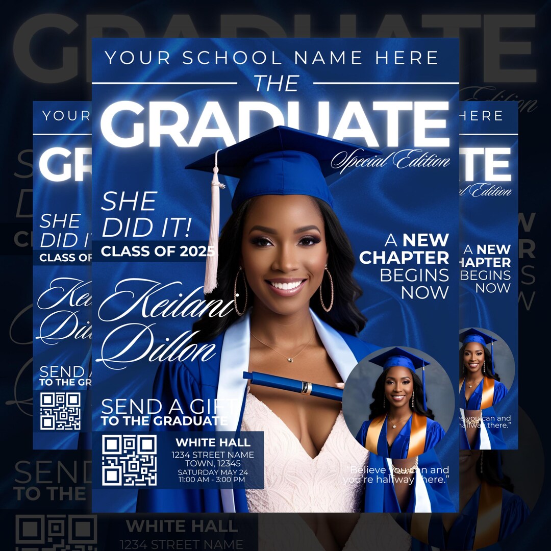 Magazine Style Graduation Invitation DIY Canva Template (class of 2025 ...
