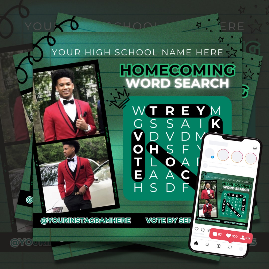 Editable Homecoming King Word Search Flyer Canva Template HOCO King ...