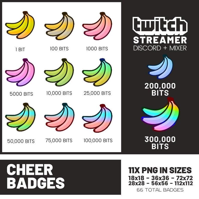 Bananas Twitch Sub Badge Bundle, Twitch Emote, Streamer, Discord, Cheer ...
