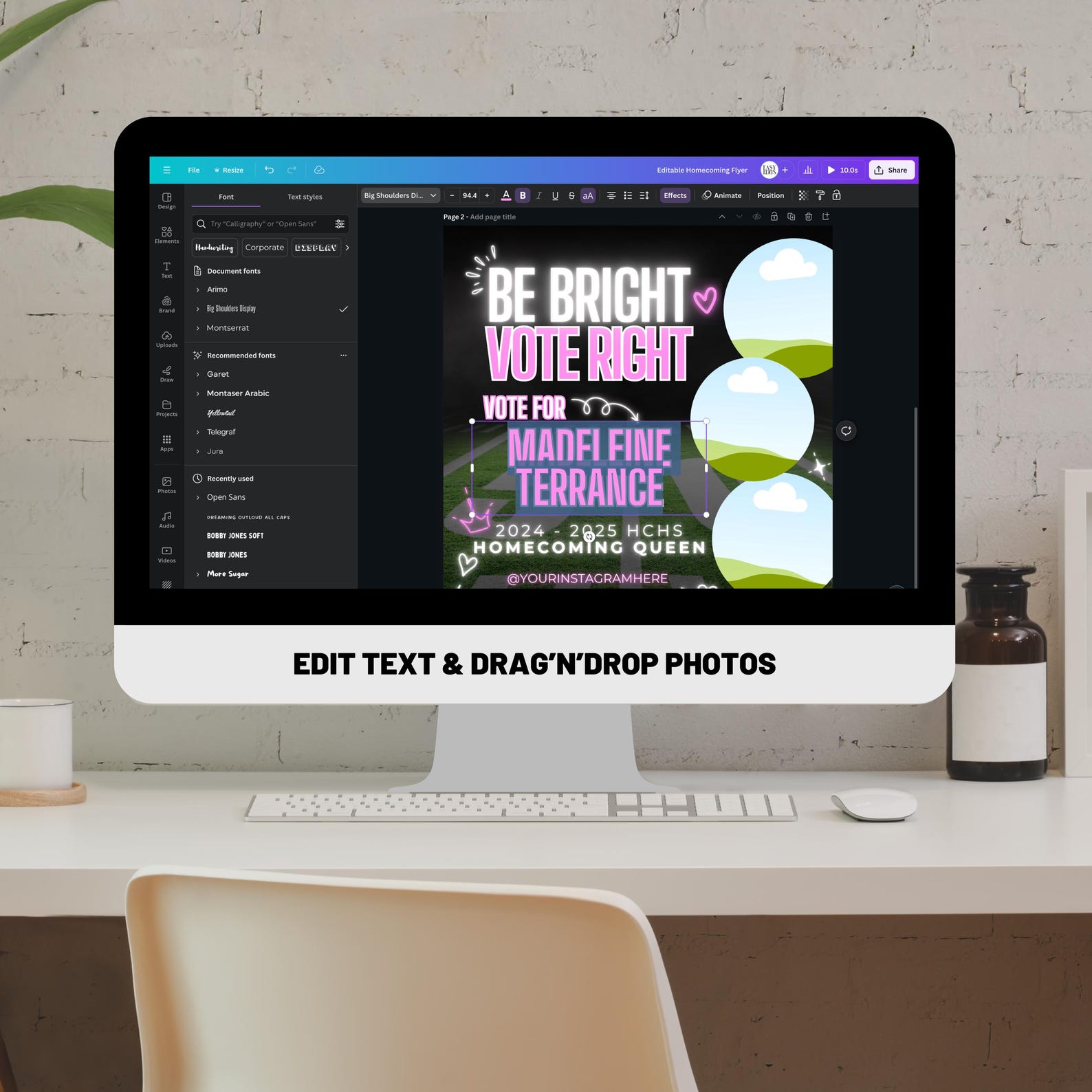 Homecoming Flyer, Vote for Me Flyer, HOCO Queen Editable Canva Flyer ...