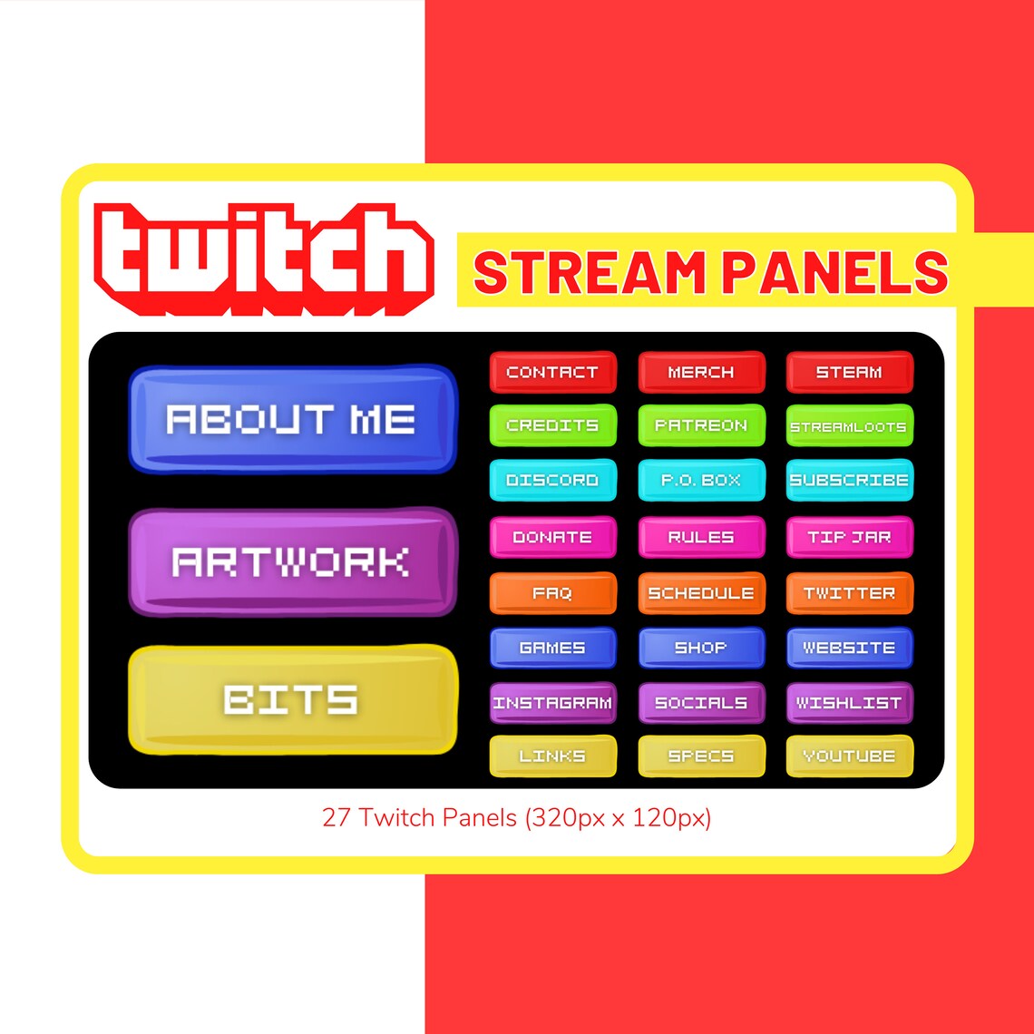 Twitch Stream Panels 27X Colorful Button bonus Blank - Etsy
