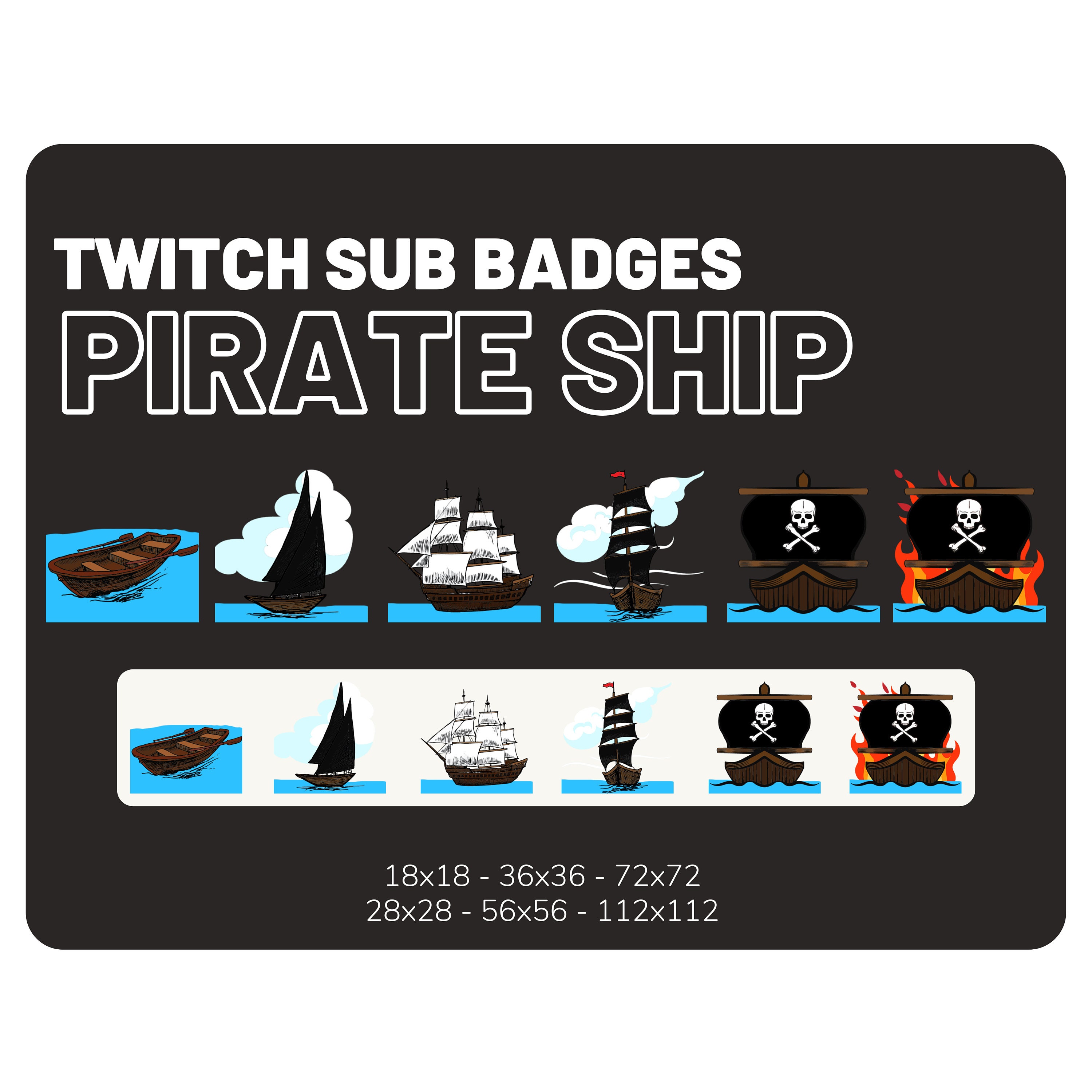 Pirate Ship Twitch Sub Badge Bundle, Emote, Streamer Emoji, Cheer Badge ...