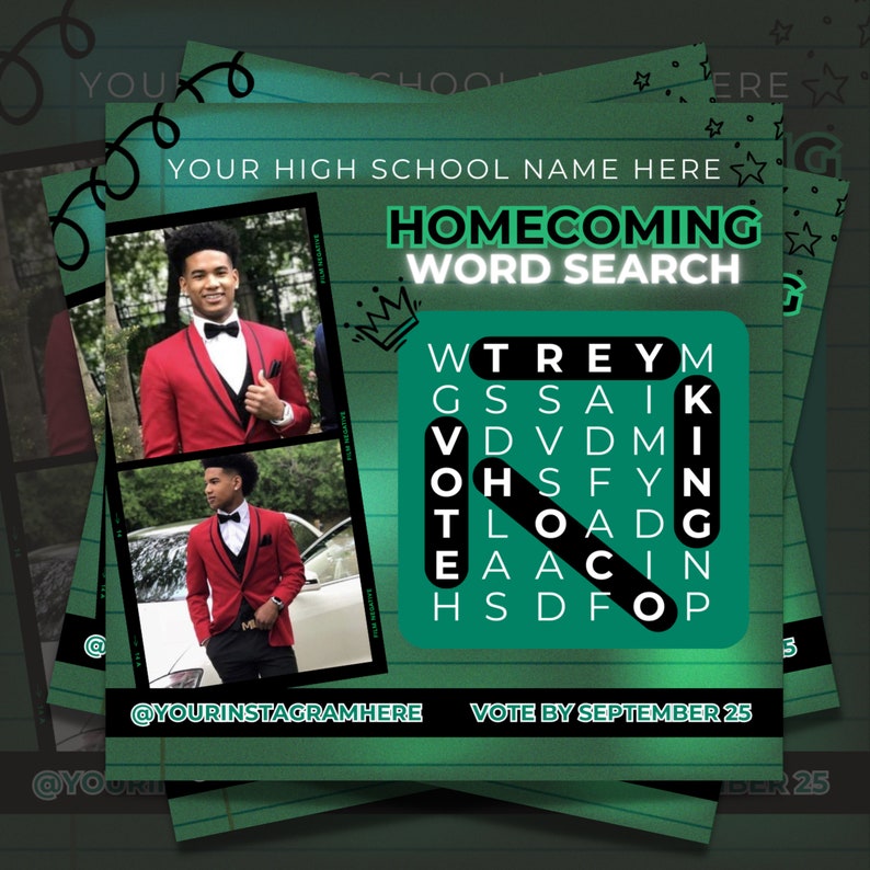 Editable Homecoming King Word Search Flyer Canva Template HOCO King ...