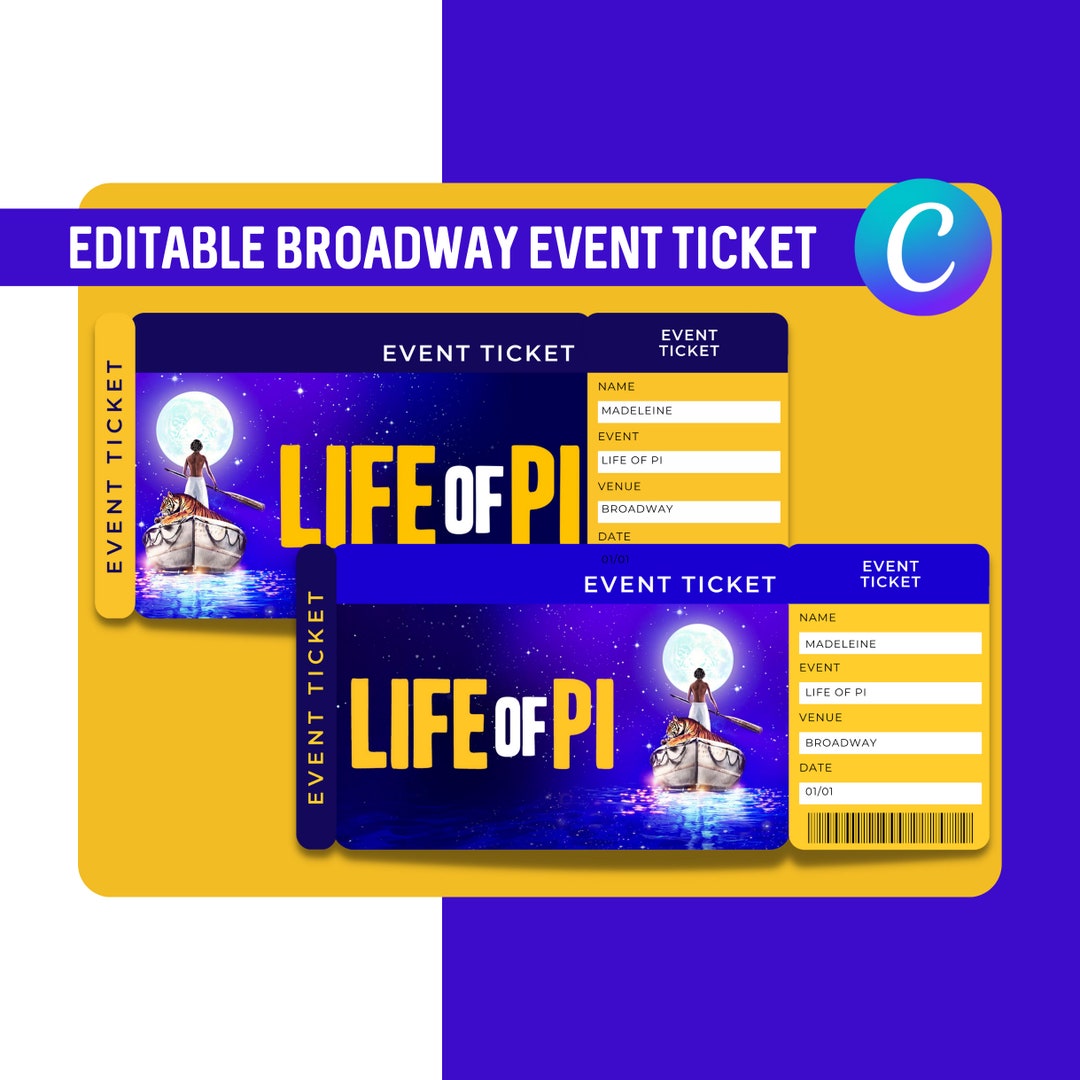 Editable Life of Pi Broadway Ticket Template (canva) - Etsy