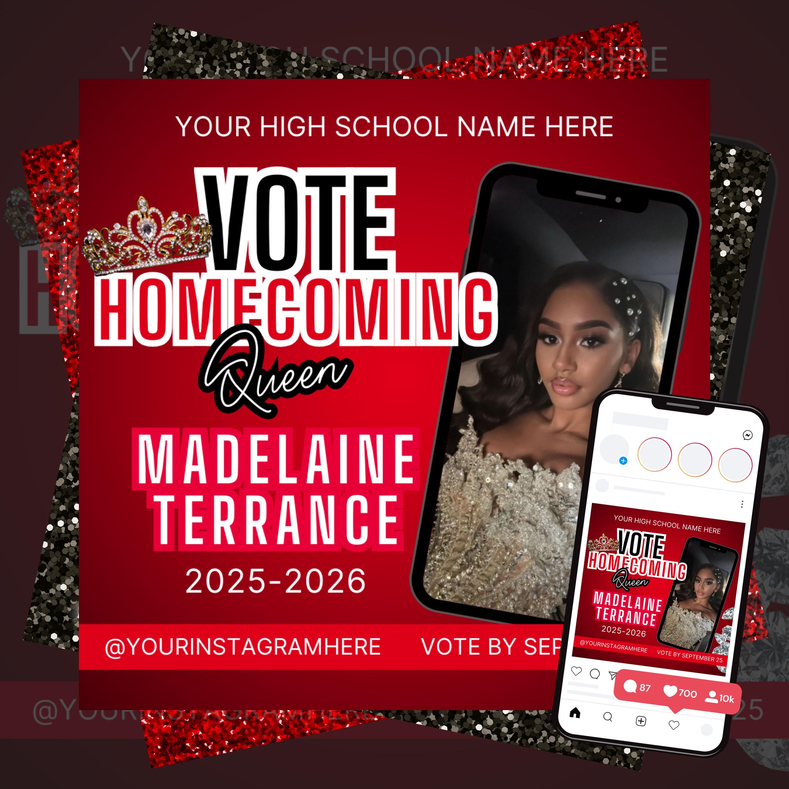 Homecoming Queen Flyer Template, Editable HOCO Queen Poster, Vote for ...