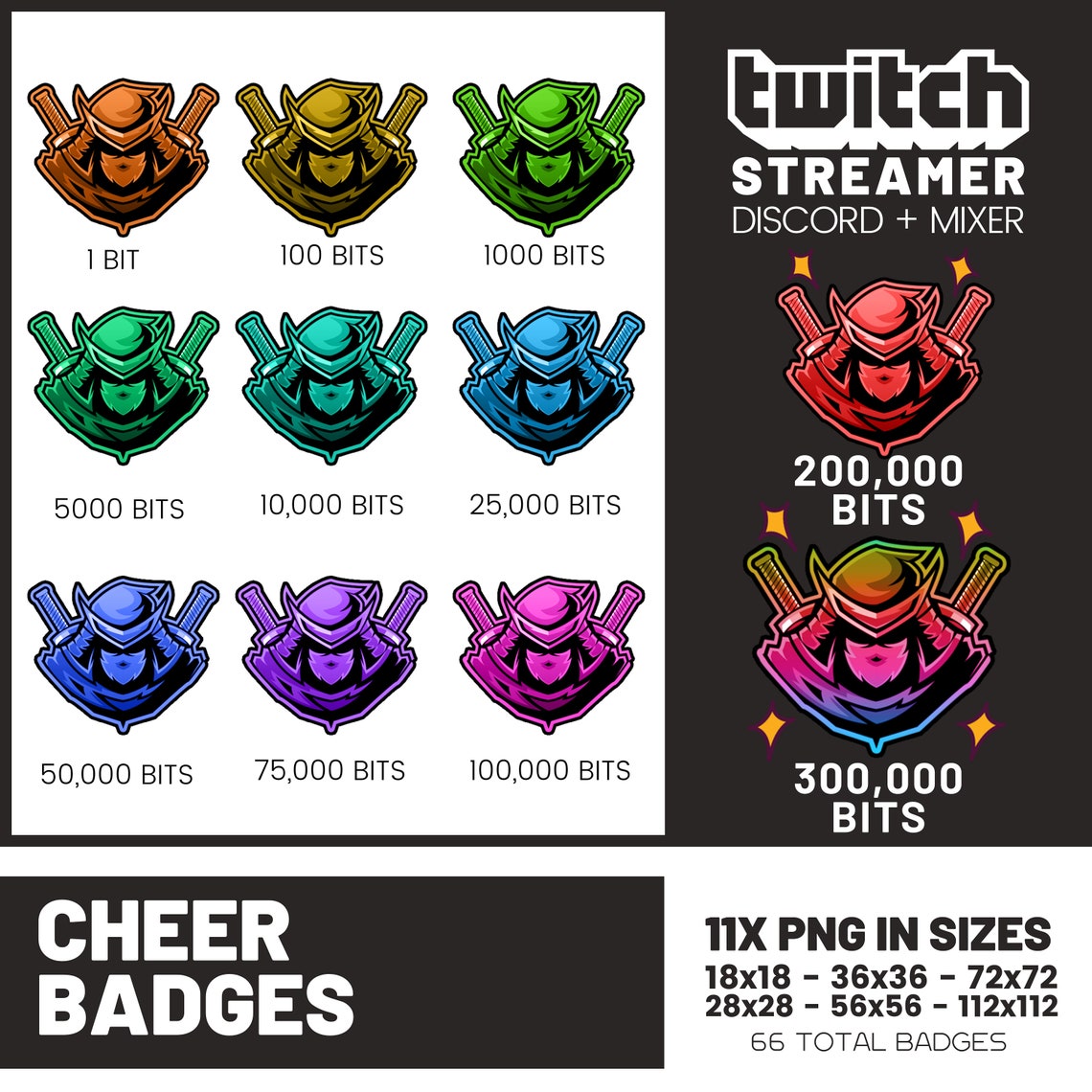 Samurai Twitch Sub Badges, Emotes, Cheer Badges (PNG File) - Etsy