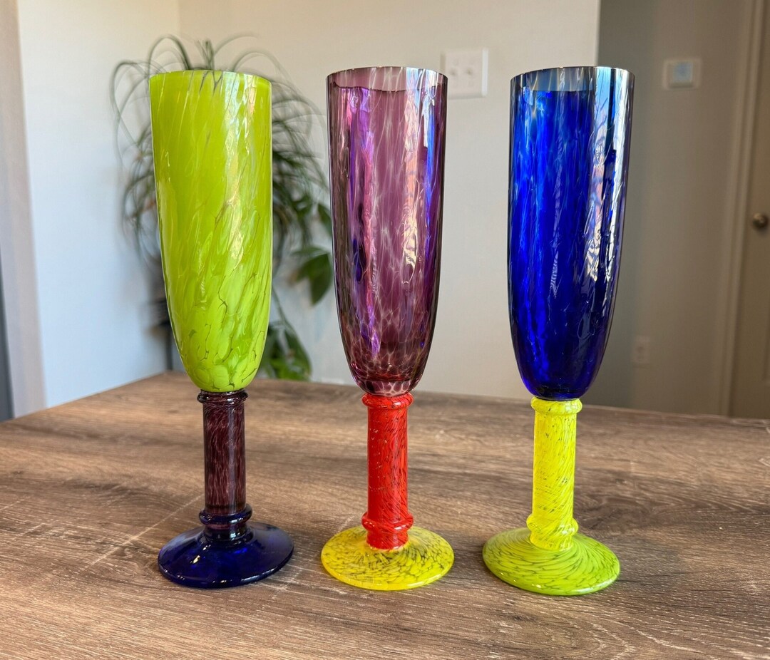 Set of 3 Multicolor Textured Art Champagne Glass - Etsy