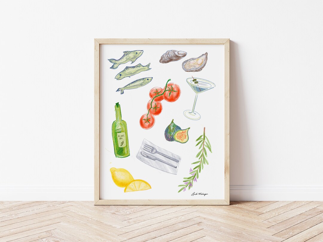 Ingredients Kitchen Dinner Art, Food Print, Italian Summer Meal Art ...