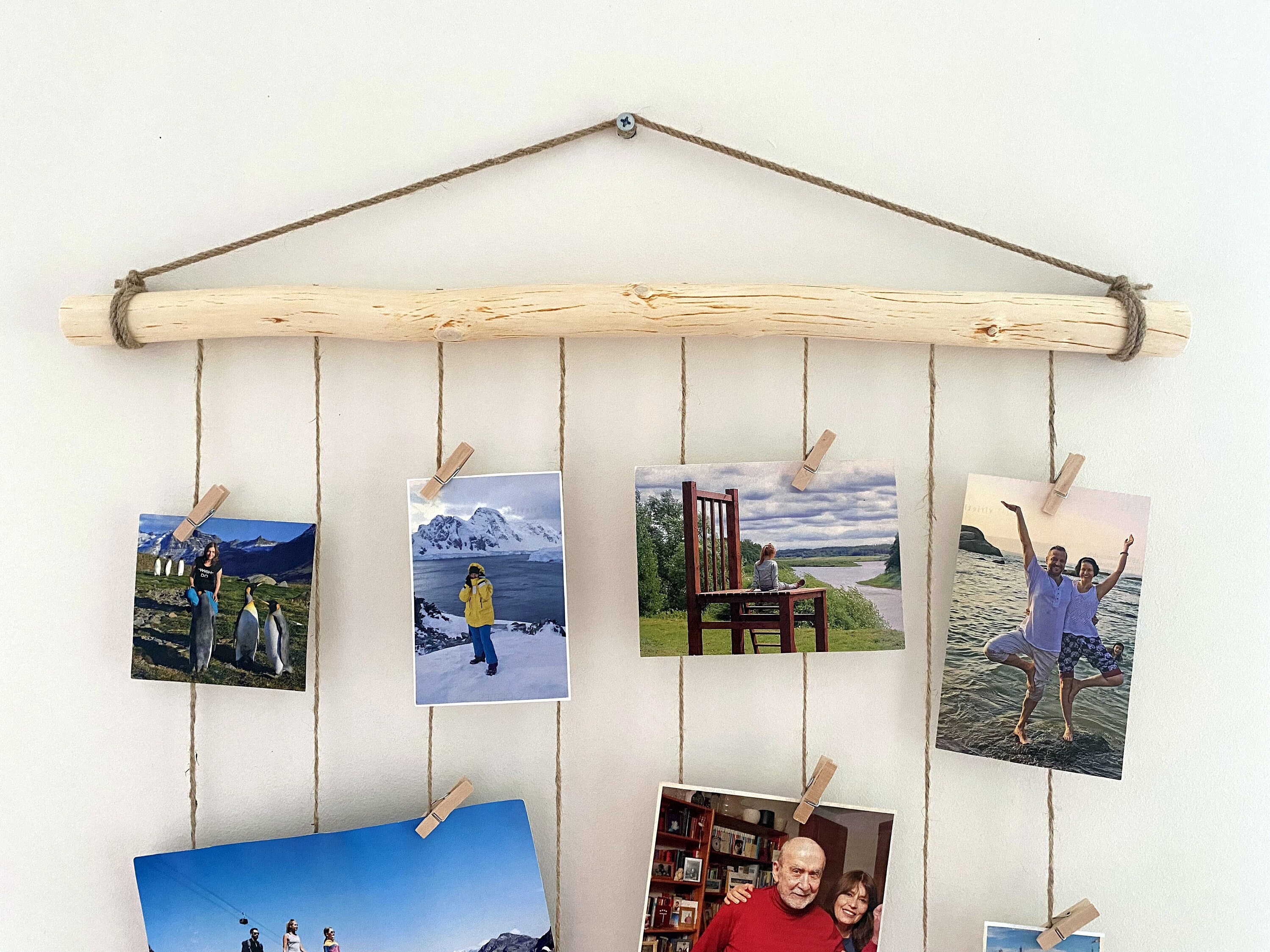 Large Natural Wood Photo Frame With Mini Pegs Twine Photo - Etsy