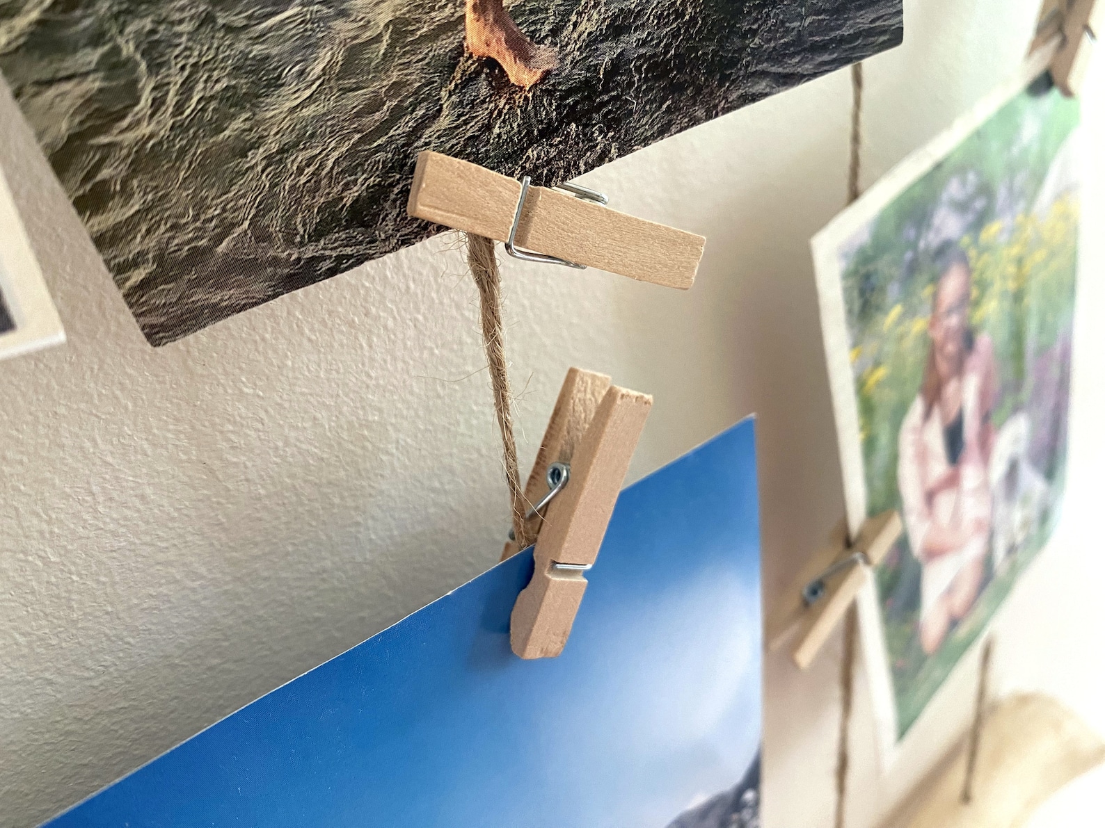 Large Natural Wood Photo Frame With Mini Pegs Twine Photo Display ...