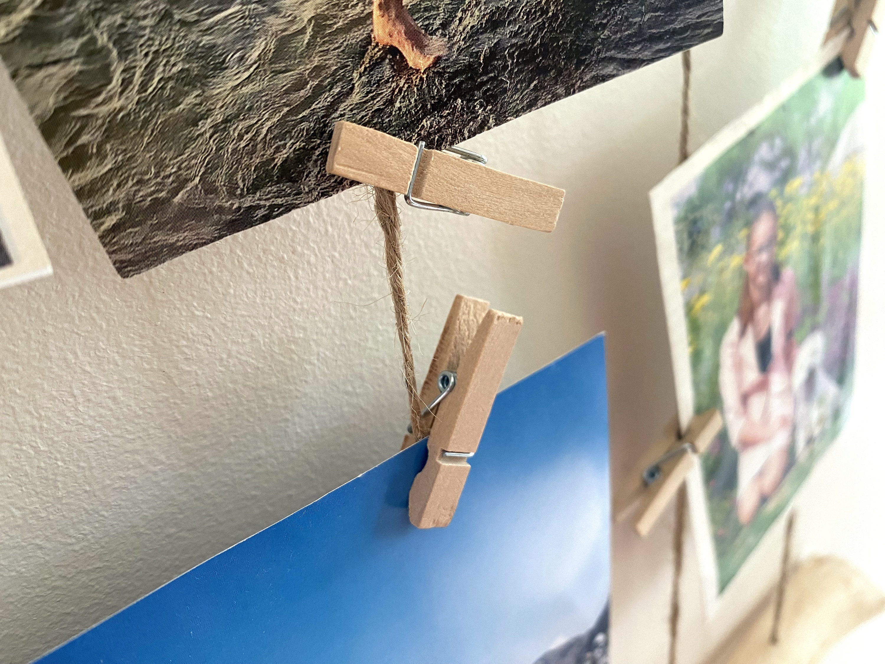 Large Natural Wood Photo Frame With Mini Pegs Twine Photo - Etsy