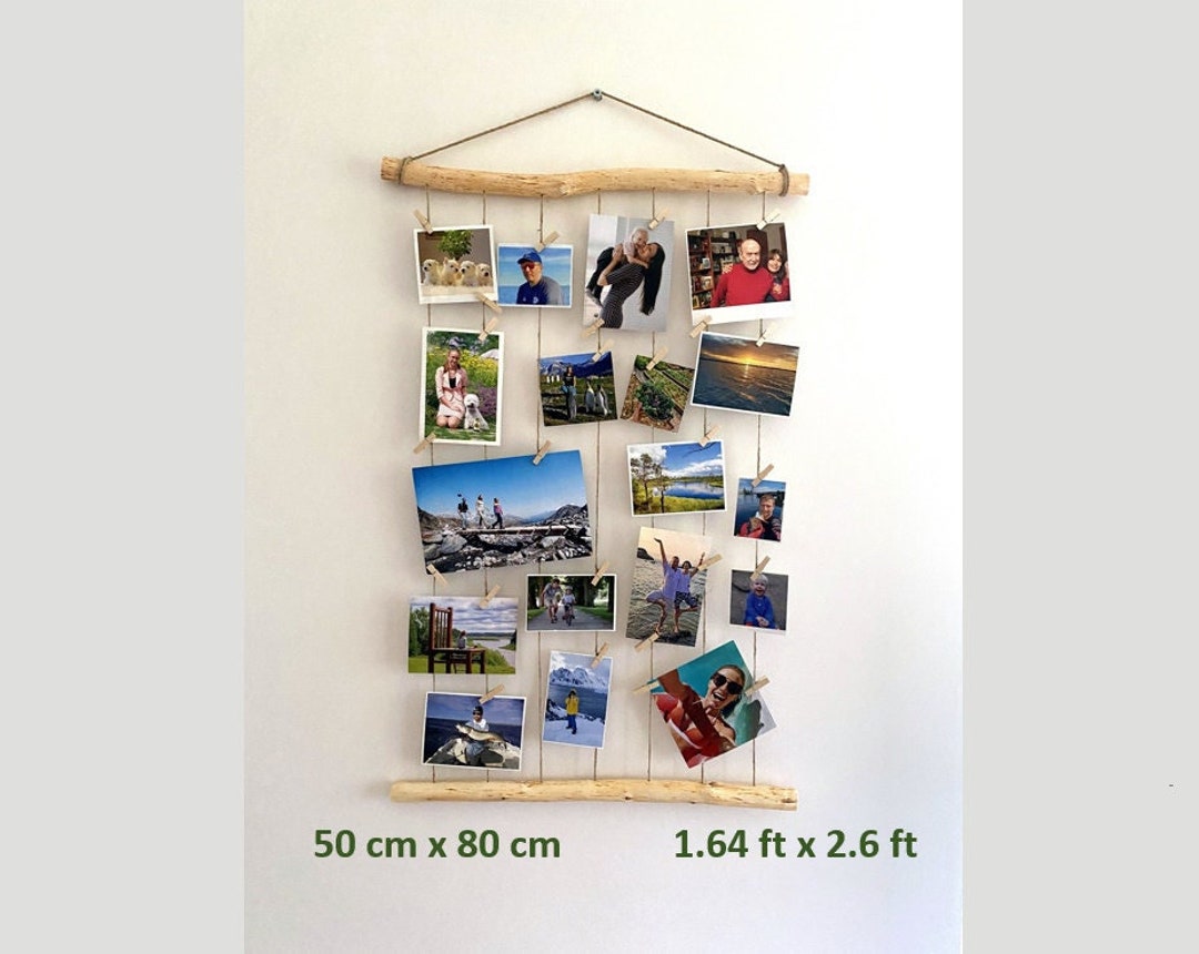 Natural Wood Photo Frame With Mini Pegs Twine Photo Display - Etsy