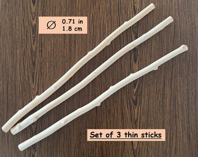 Set of 3psc Thin Debarked Wood Sticks for Craft Projects and Decoration ...