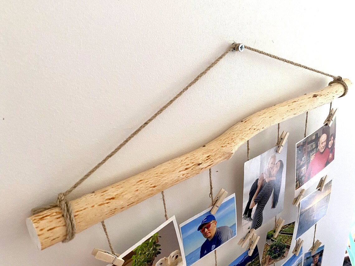 Natural Wood Photo Frame With Mini Pegs Twine Photo Display - Etsy