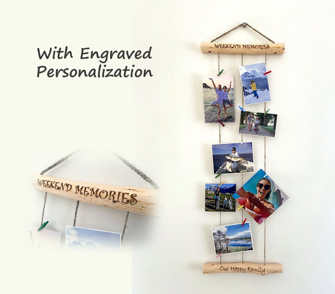 Personalized Hanging Pictures Display Photo Memory Frame Engraved Twine ...