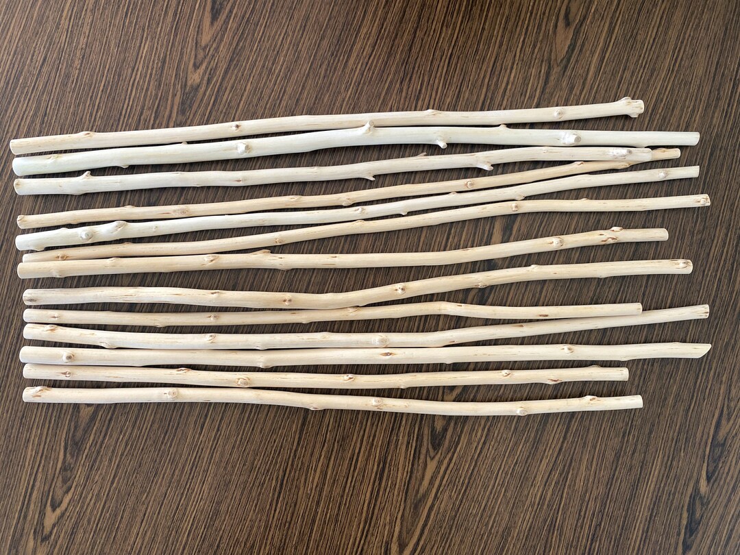 Set of Thin Debarked Wood Sticks Different Length for Craft Projects ...