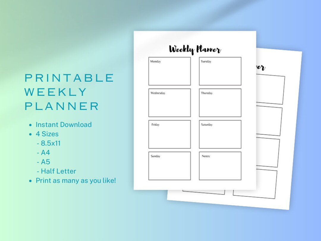 Simple Weekly Planner, Printable to Do List, Weekly Organizer, Weekly ...
