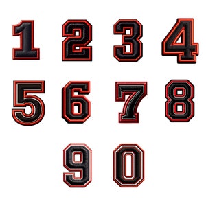 Varsity Black Red Faux Embroidery Sport Alphabet Number PNG, Sports ...