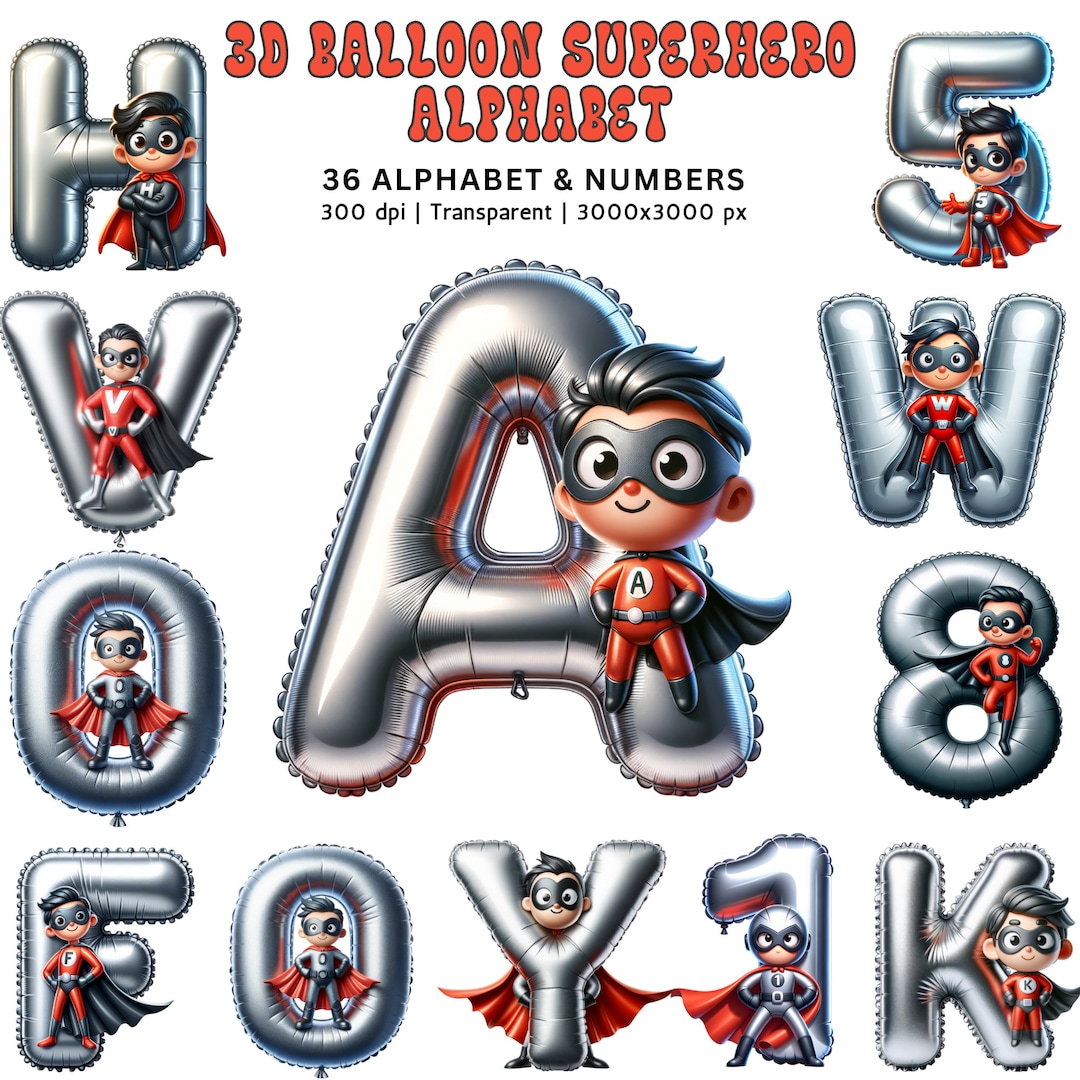 3D Superhero Alphabet PNG, Superhero Doodle Letters, 3D Superhero ...