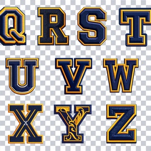 Varsity Navy Gold Embroidered Sport Alphabet Number PNG, Sports Clipart ...
