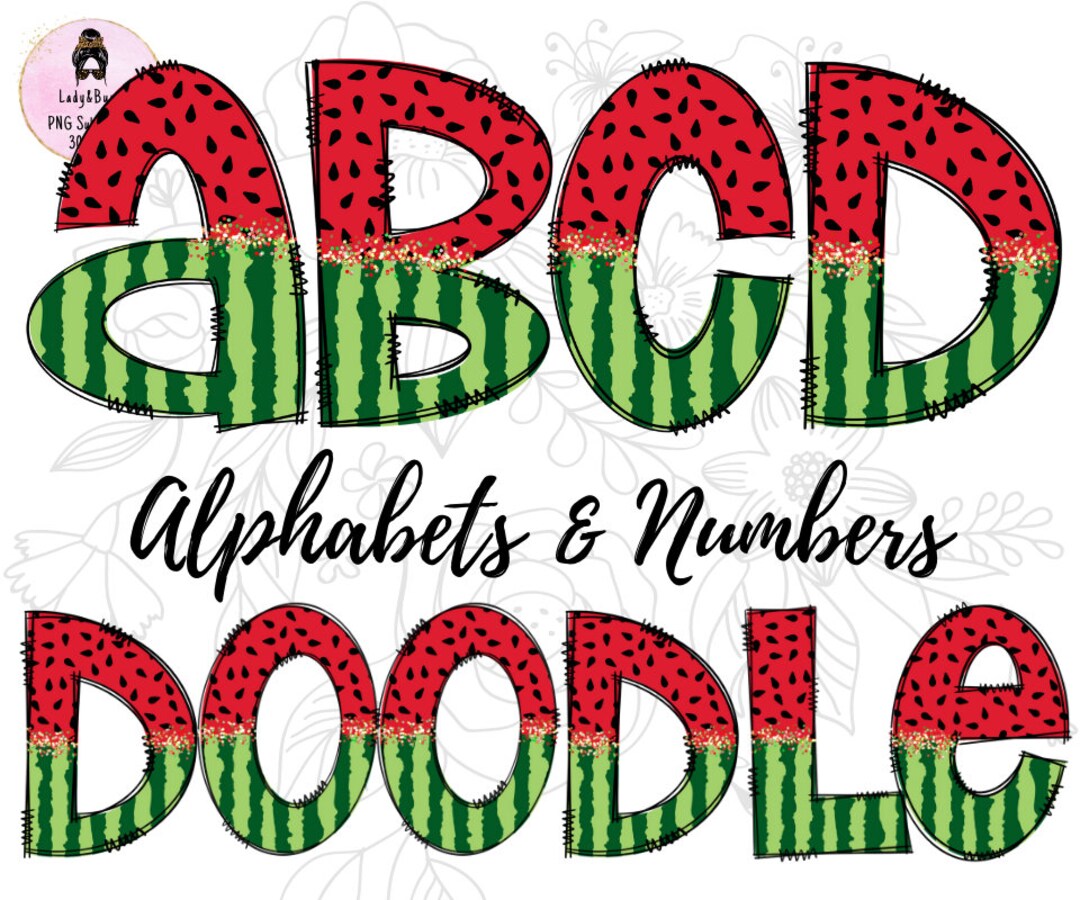 Watermelon Doodle Font Bundle PNG , Summer Alphabet Clipart Bundle Pack ...