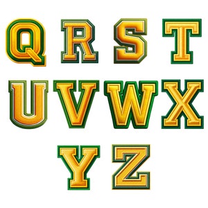 Varsity Embroidery Yellow Green Sport Alphabet Number PNG, Sports ...