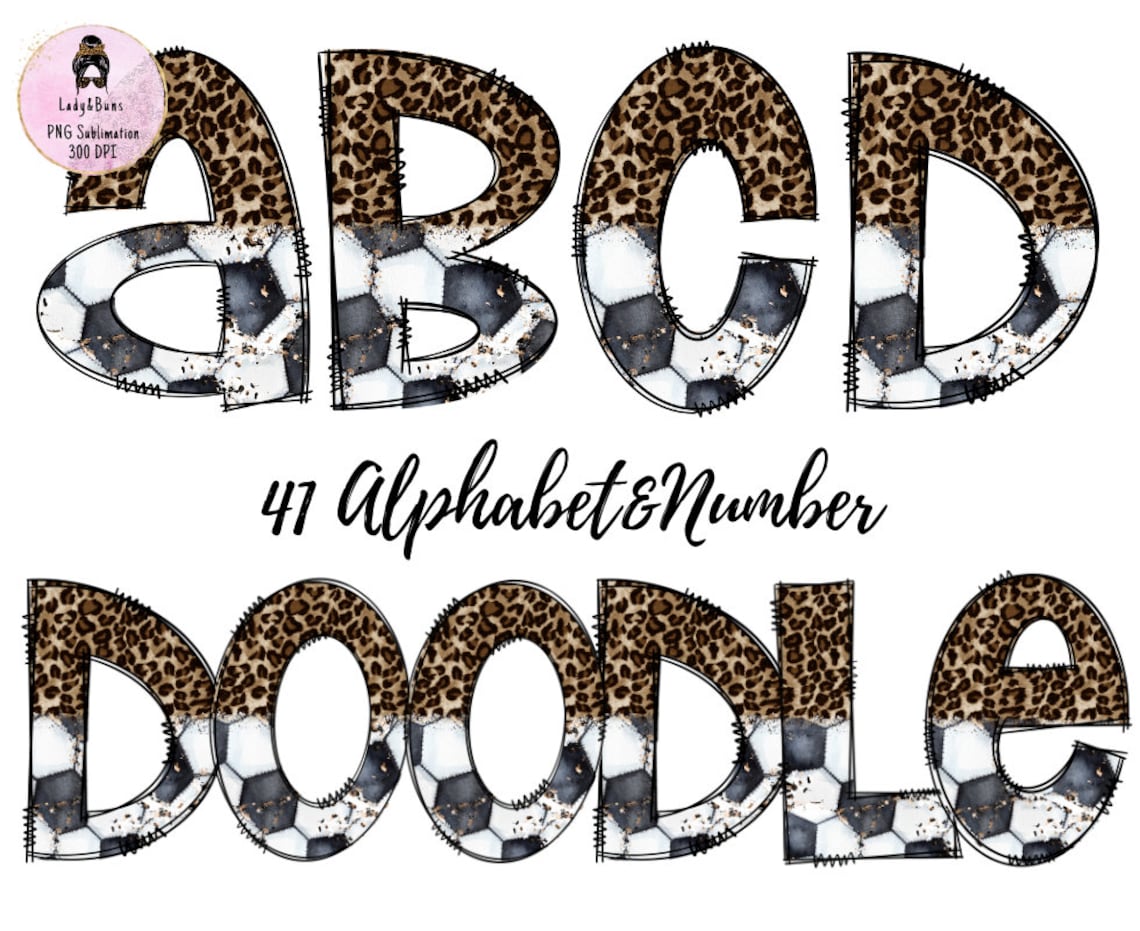 Soccer Leopard Doodle Font Bundle PNG soccer Alphabet Clipart - Etsy