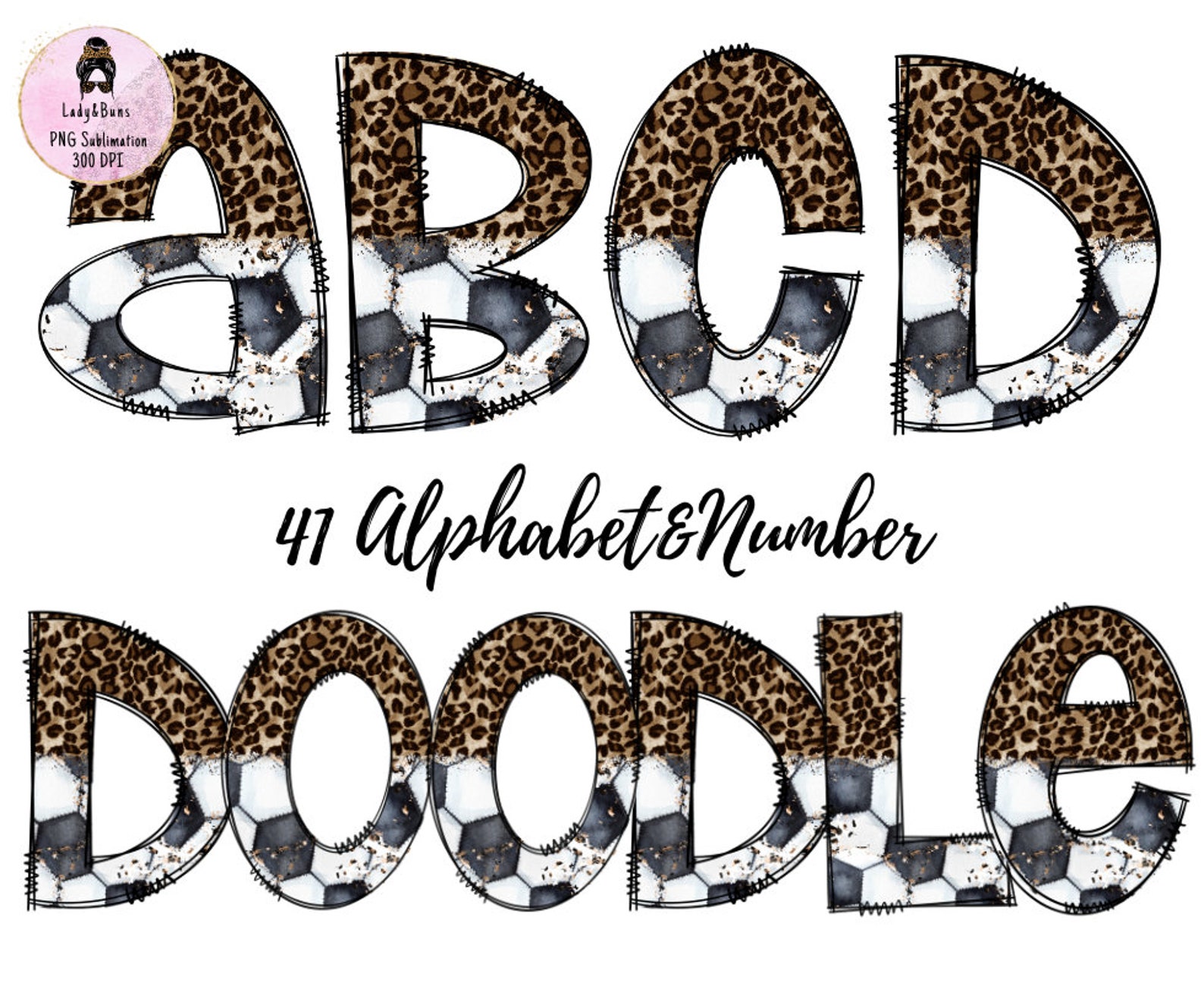 Soccer Leopard Doodle Font Bundle PNG soccer Alphabet Clipart - Etsy