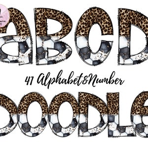 Soccer Leopard Doodle Font Bundle PNG soccer Alphabet Clipart - Etsy