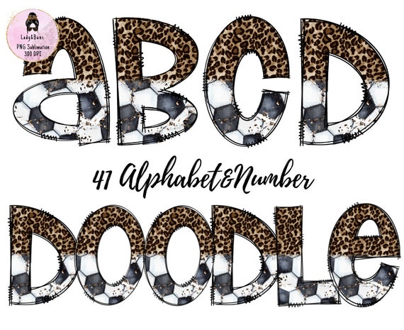 Soccer Leopard Doodle Font Bundle PNG soccer Alphabet Clipart - Etsy