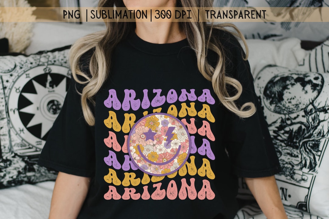 Arizona Smiley Retro Groovy Floral Png, Arizona State Sublimation ...