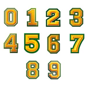 Varsity Embroidery Yellow Green Sport Alphabet Number PNG, Sports ...