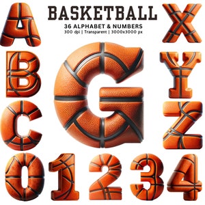 3D Basketball Alphabet Number PNG, Sports Clipart Alphabet Font for ...