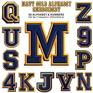 Varsity Navy Gold Embroidered Sport Alphabet Number PNG, Sports Clipart ...