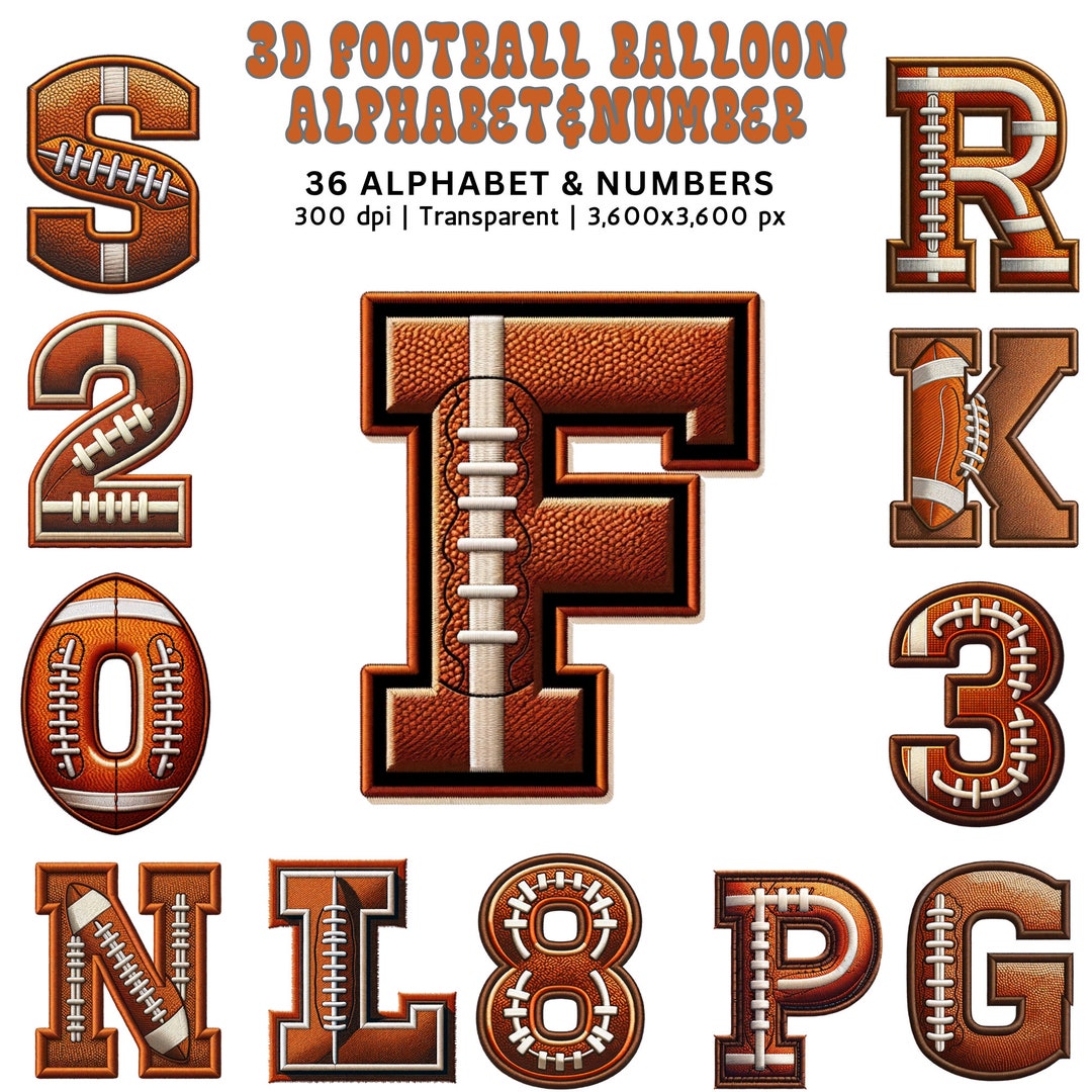 American Football Stitch Embroidery PNG, Sport Alphabet Number PNG ...