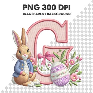 Pink Peter Rabbit Easter Egg Alphabet, Easter Spring Floral Embroidery ...