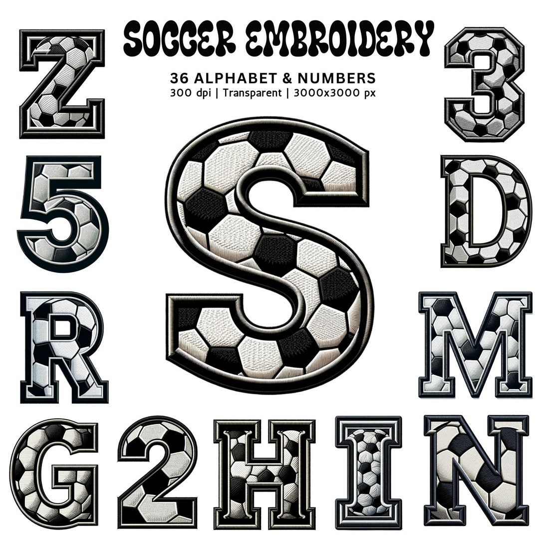 Soccer Faux Embroidery Stitch Alpha, Mother's Day, Sport Alphabet PNG ...