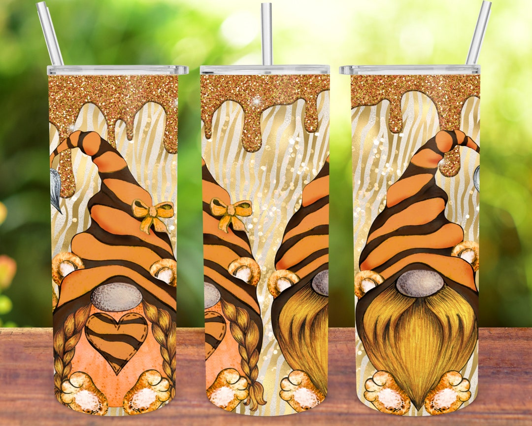 Glitter Dripping Tiger Gnomes Straight Tapered 20oz Skinny Tumbler ...