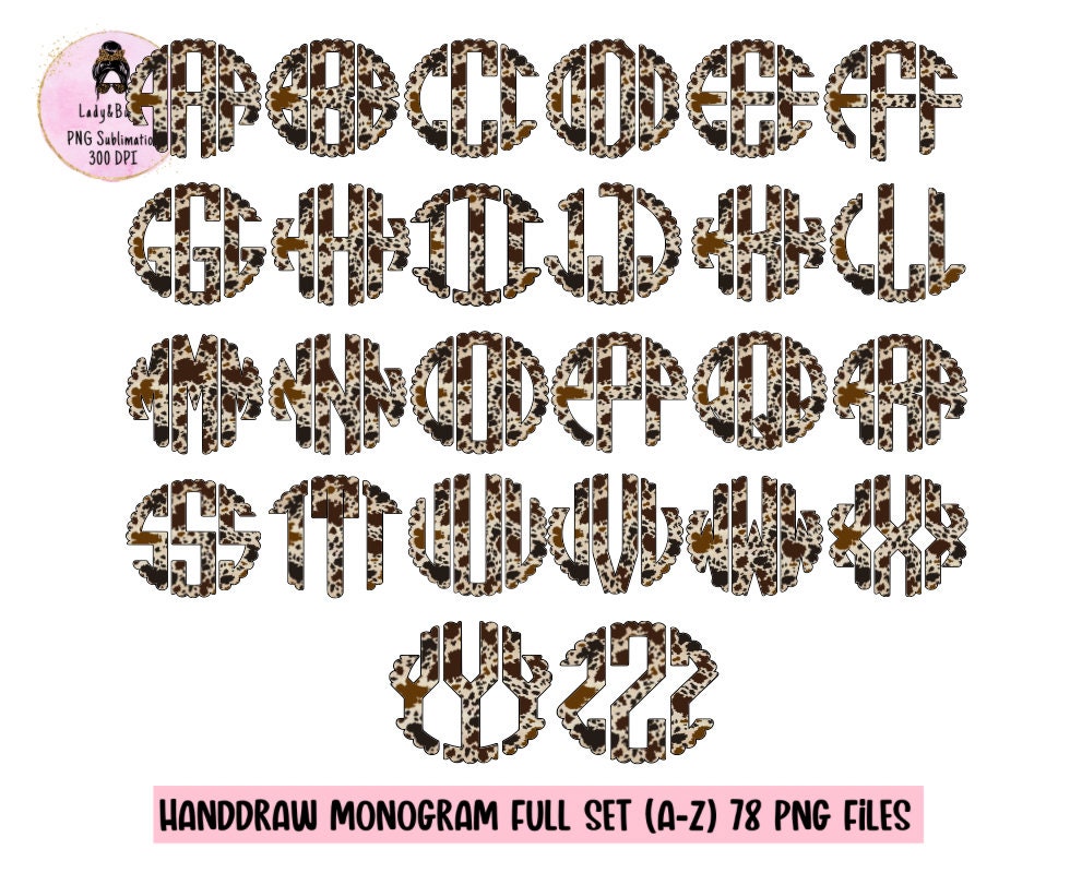Vintage Cowhide Circle Handdraw Monogram Full Set Scalloped - Etsy