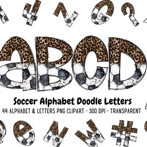 Soccer Leopard Doodle Font Bundle PNG ,soccer Alphabet Clipart Bundle ...
