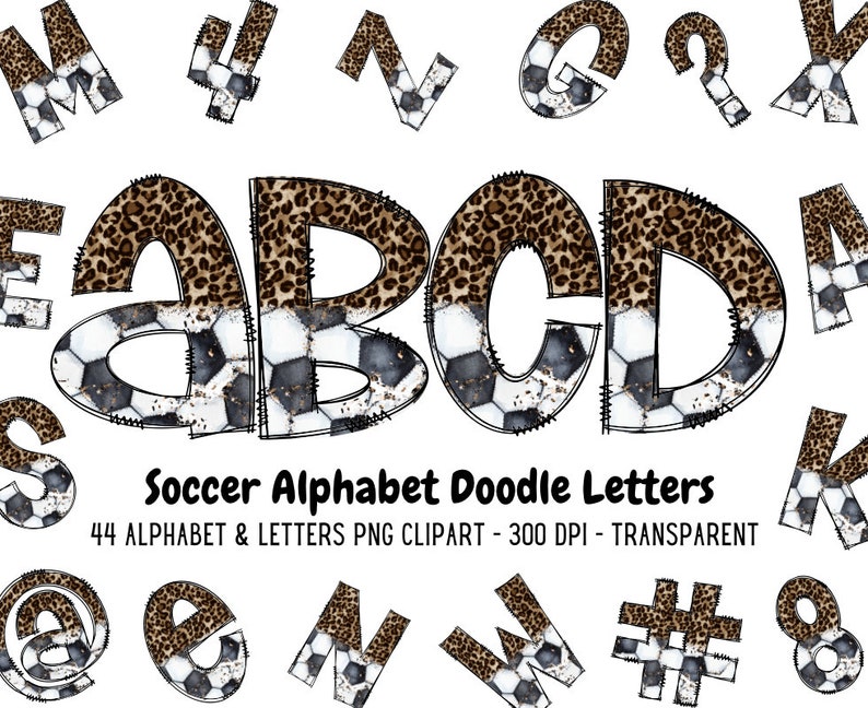 Soccer Leopard Doodle Font Bundle PNG soccer Alphabet Clipart - Etsy