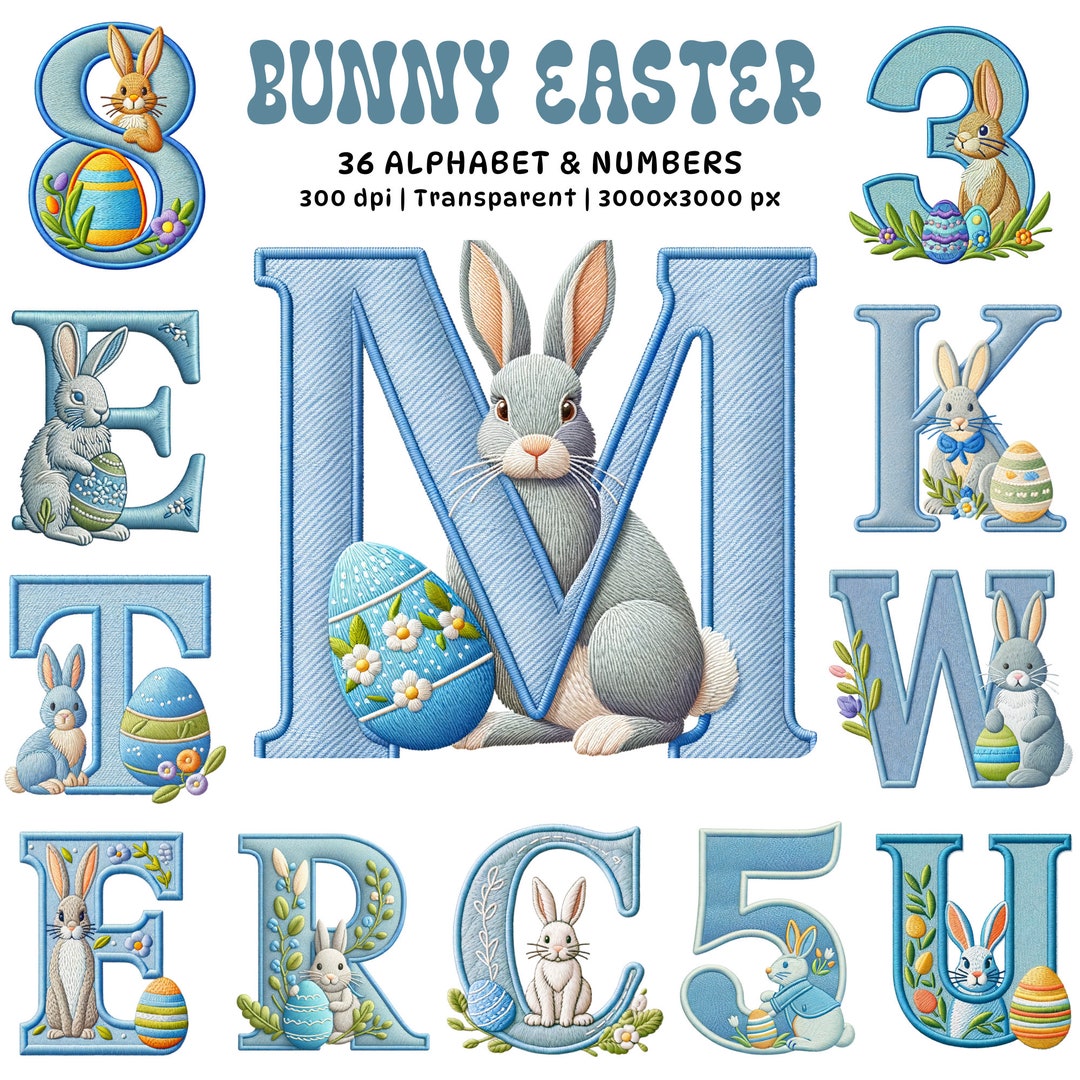 Blue Peter Rabbit Easter Egg Alphabet, Easter Spring Floral Embroidery ...