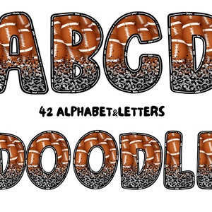 Glitter Football Leopard Doodle Uppercase Font Bundle PNG , Football ...