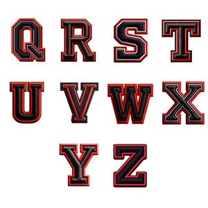 Varsity Black Red Faux Embroidery Sport Alphabet Number PNG, Sports ...