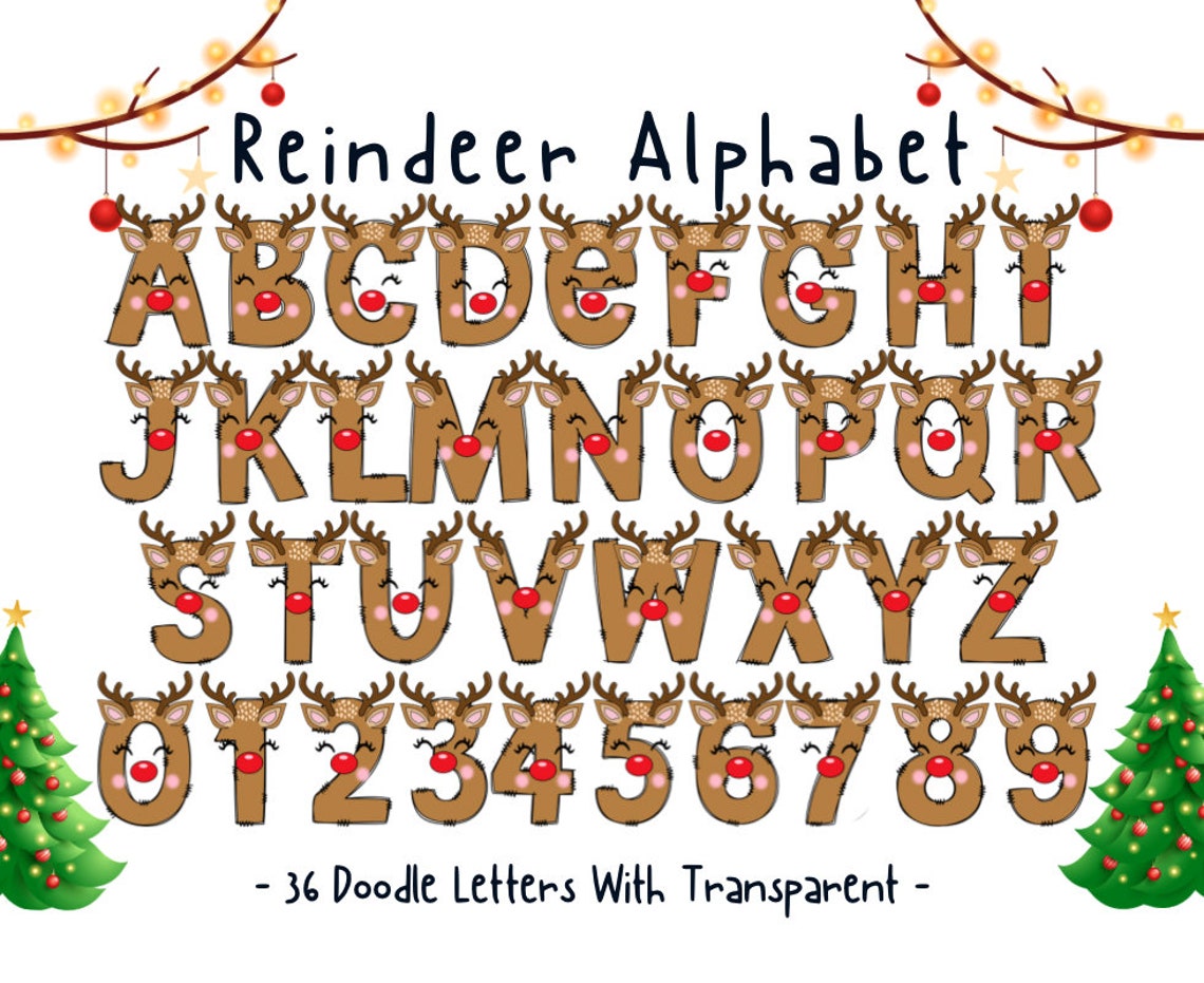 Reindeer Doodle Font Bundle PNG Christmas Alphabet Clipart - Etsy