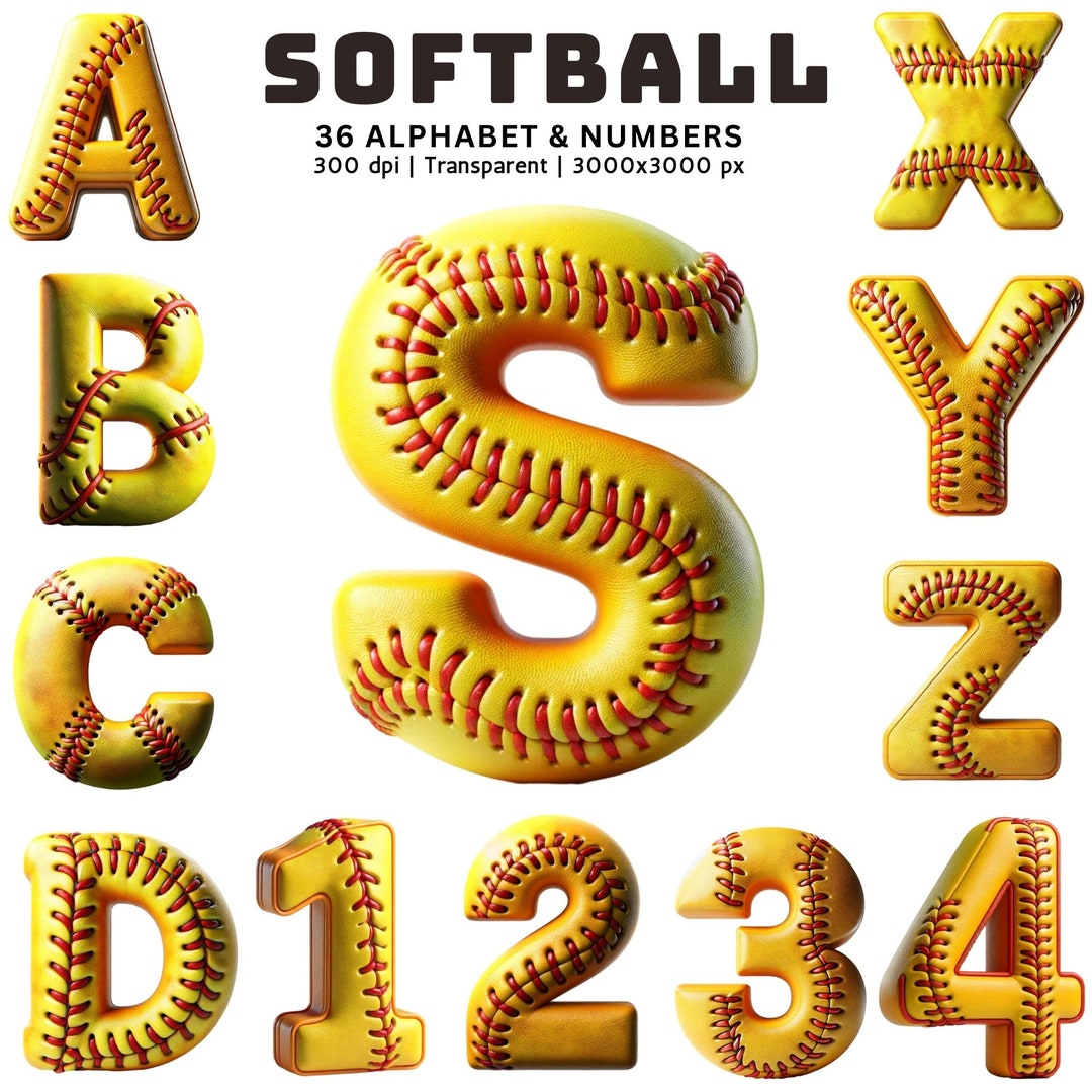 3D Softball Stitching Leather Alphabet Number PNG, Sports Clipart ...